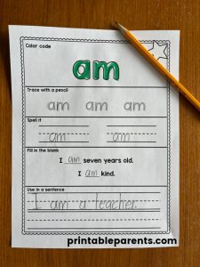 Sight Word Am Worksheets - Printable Parents