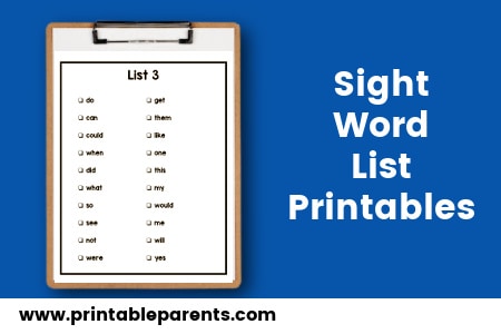 Free Sight Words List Printable - Printable Parents