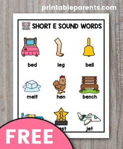 Short e Sound Words - Printable Parents